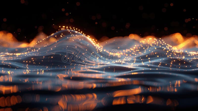 Illuminated Water Wave Surges with Lights. Generative AI. Stock Image ...