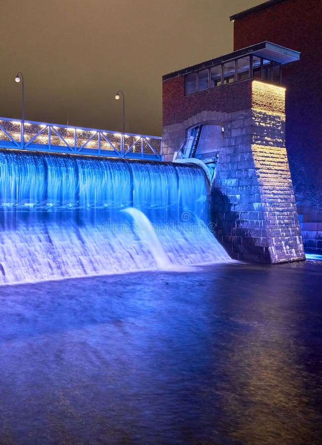 Illuminated Waterfall Night Vibrant Blue Lighting Stock Photos - Free ...