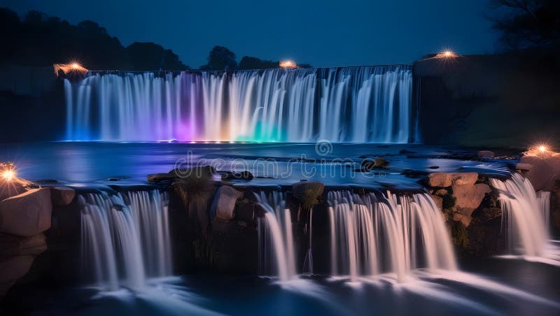 Illuminated Waterfall Performance Nature Park Photography Nighttime Low ...