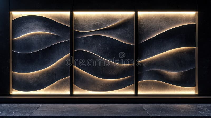 Illuminated Wave Panel Wall Design, Modern Architectural Detail Stock ...