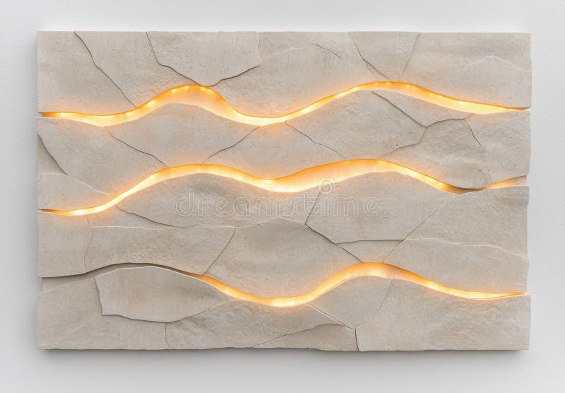 Illuminated Wavy Stone Wall Art Stock Illustration - Illustration of ...