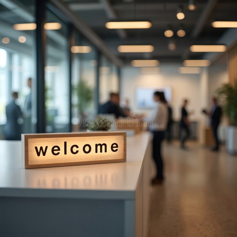 Illuminated Welcome Sign on Desk. Symbolizes Friendly Onboarding ...