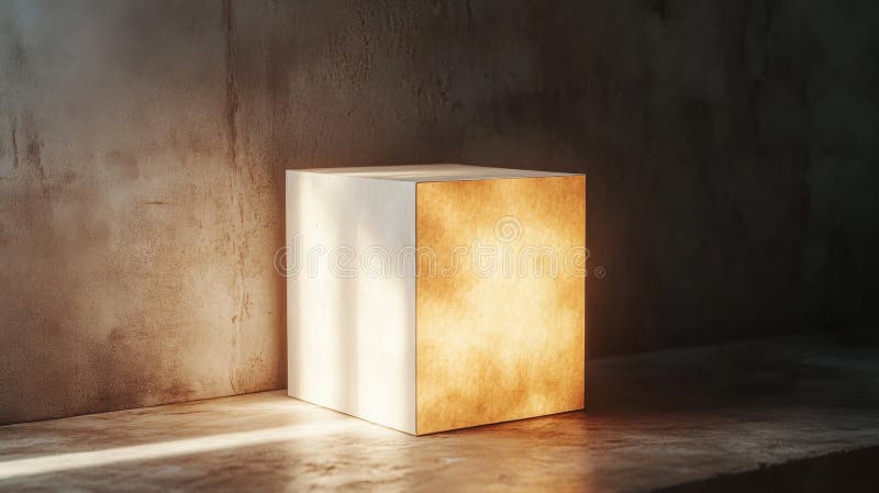 Illuminated White Cube on Concrete Surface Stock Illustration ...