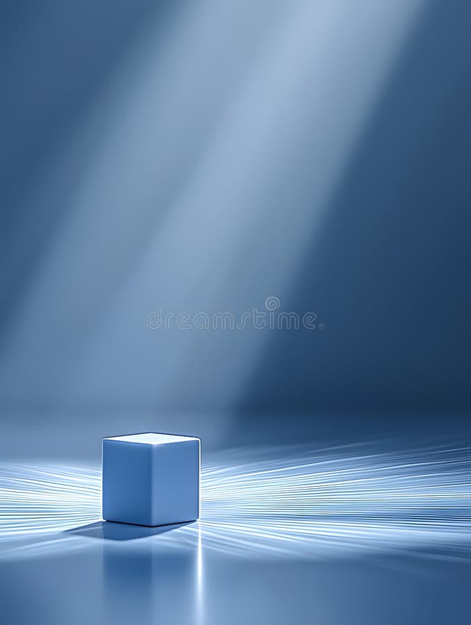 Illuminated White Cube on a Reflective Surface Stock Illustration ...