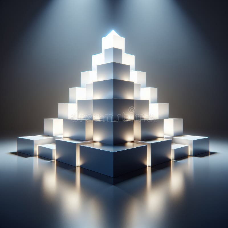 Illuminated White Cubes Pyramid Stock Photo - Image of clean, abstract ...