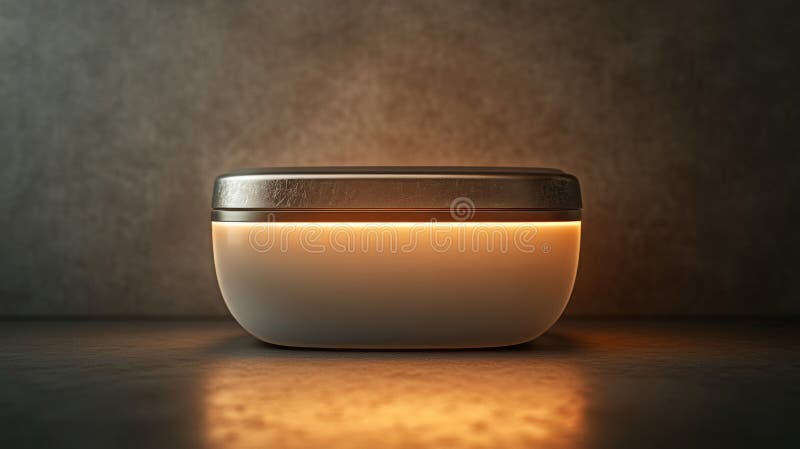 Illuminated White Metal Container on Dark Surface Stock Illustration ...