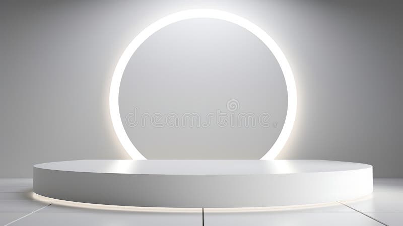 Illuminated White Platform with Circular Light Frame Display Stock ...