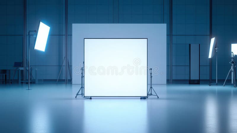 Illuminated White Screen in a Room, Blank Canvas for Display and ...