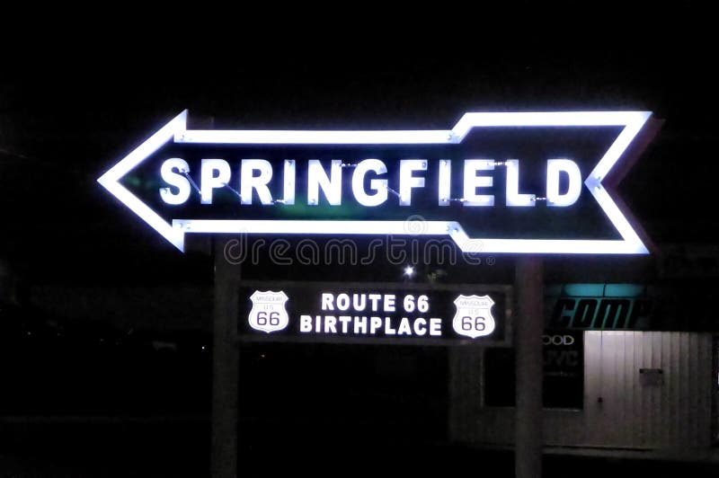 Illuminated Springfield Arrow Sign on Route 66, June 2014. Editorial ...