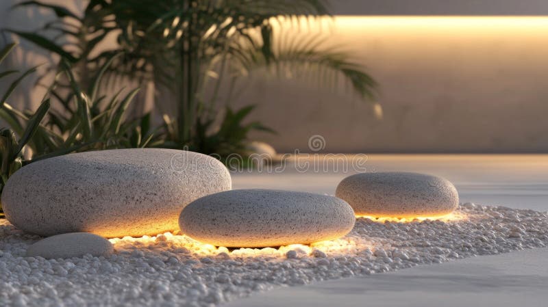 Illuminated White Stones Garden Path at Night Stock Illustration ...