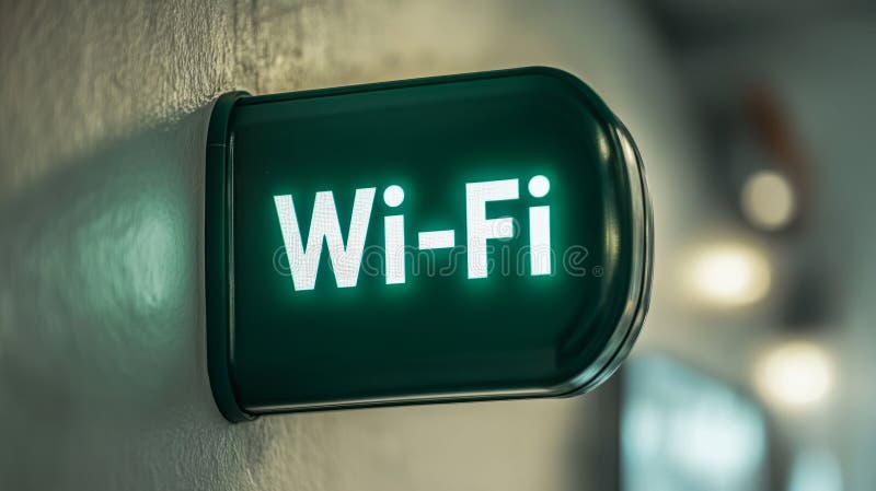 Illuminated Wi-Fi Sign on a Wall in a Modern Setting. Stock Image ...