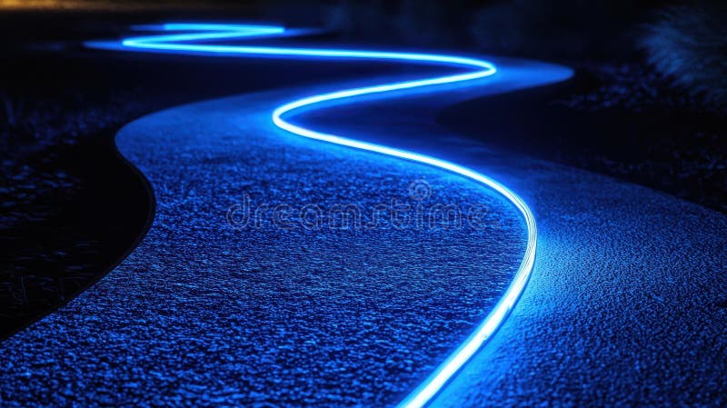 Illuminated Winding Pathway with Blue Light at Night Stock Illustration ...