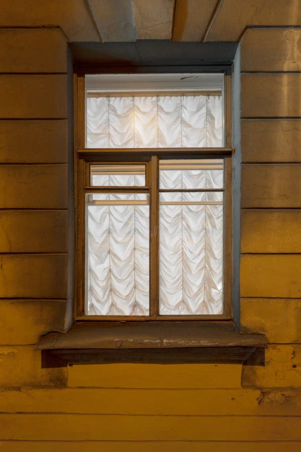 Illuminated Window of an Old House Stock Image - Image of building ...