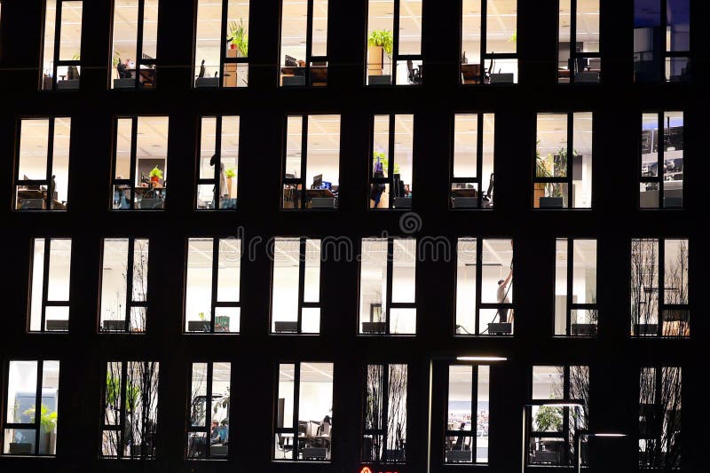Illuminated Windows of an Administrative Building with Offices Stock ...