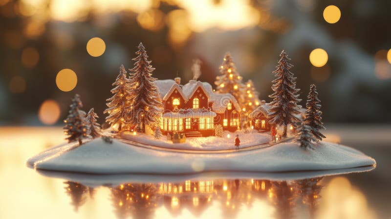Illuminated Winter Village Scene Miniature Christmas Setting Stock ...