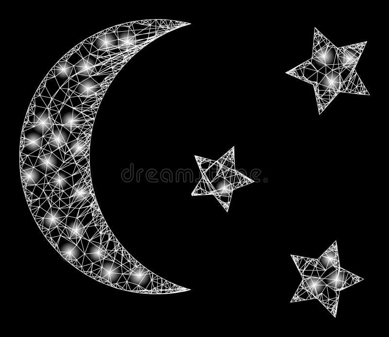 Glowing Network Mesh Night Moon Sky with Light Spots Stock Vector ...