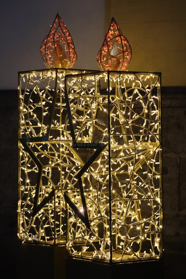 Illuminated Wire Mesh Standing on the Ground Stock Photo - Image of ...