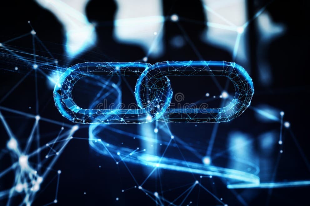 Illuminated Wireframe of Two Chain Pieces on Dark Blue Background. 3D ...