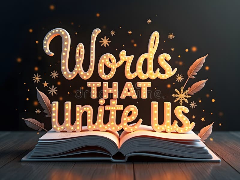 Illuminated Words that Unite Us Atop an Open Book Stock Illustration ...