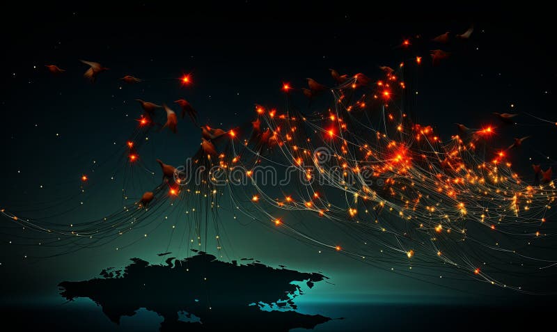 Illuminated World Map with Bright Lights Stock Image - Image of cities ...