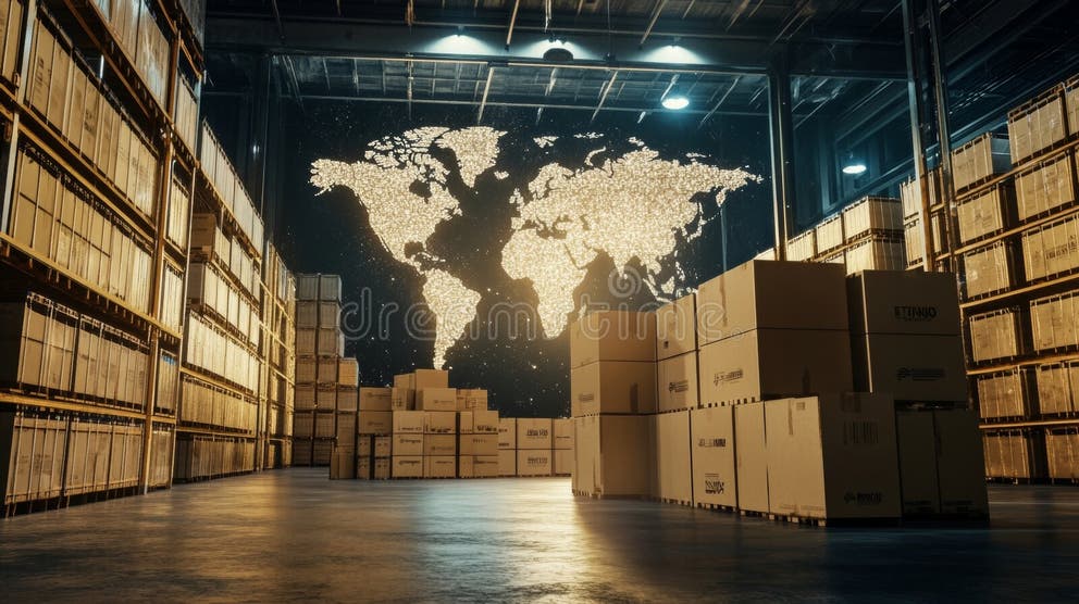 Illuminated World Map and Cargo Boxes Illustrate the Interconnectedness ...