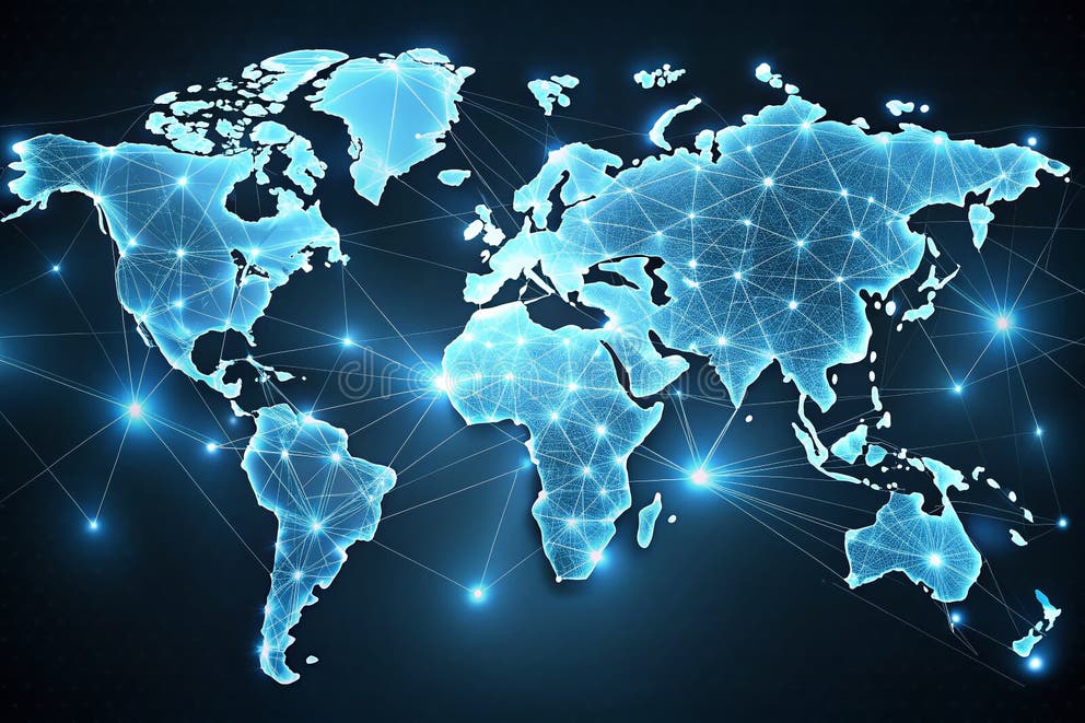 Illuminated World Map Exploring the Global Digital Network and ...