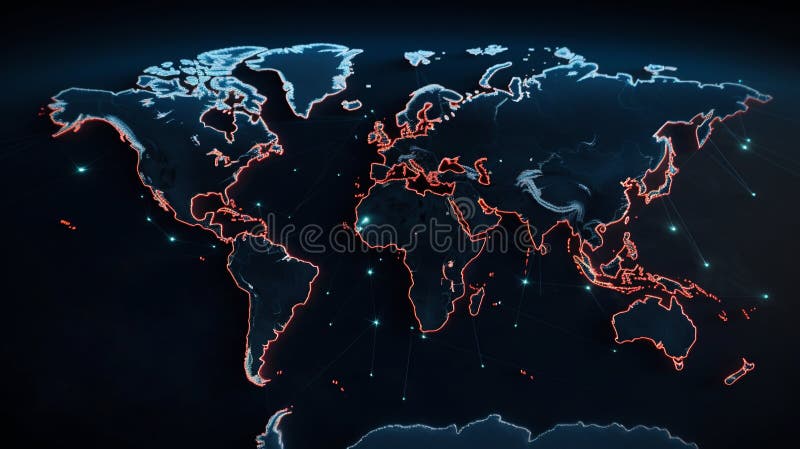 Illuminated World Map. Generative Ai Stock Illustration - Illustration ...