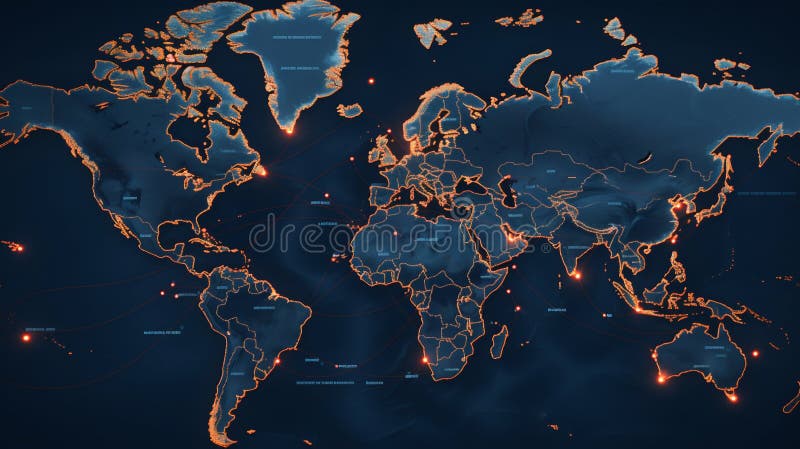 Illuminated World Map. Generative Ai Stock Illustration - Illustration ...