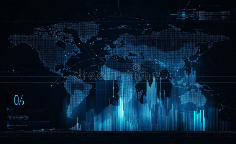 Illuminated World Map in High-Tech Display Stock Illustration ...