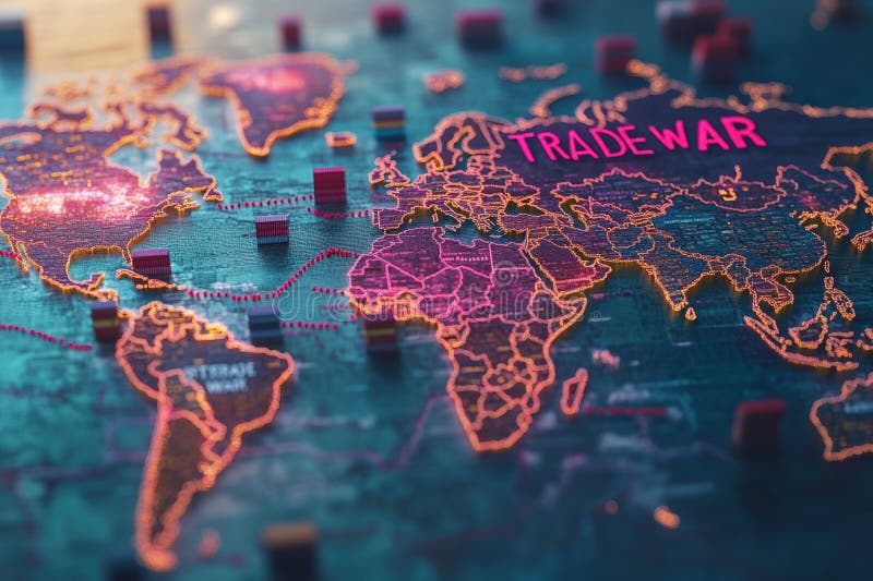 Illuminated World Map Highlighting Trade War Concept with Glowing ...