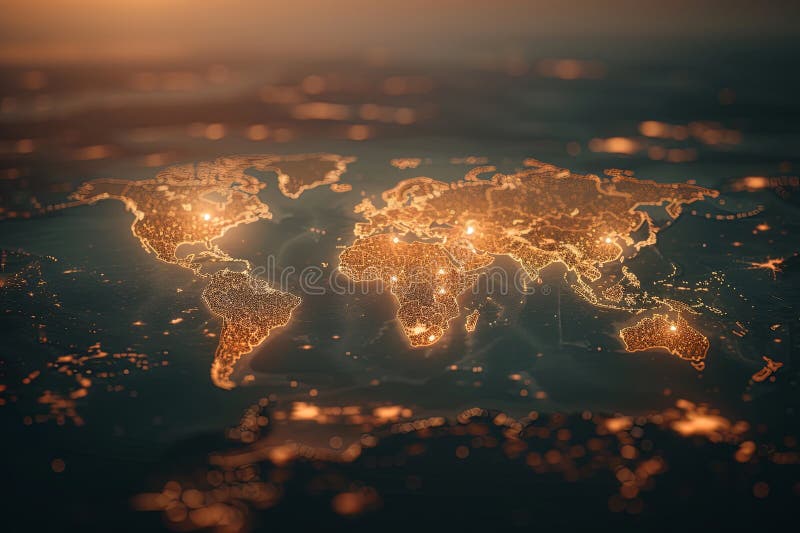 An Illuminated World Map with Interactive LED Lights, Showcasing Major ...