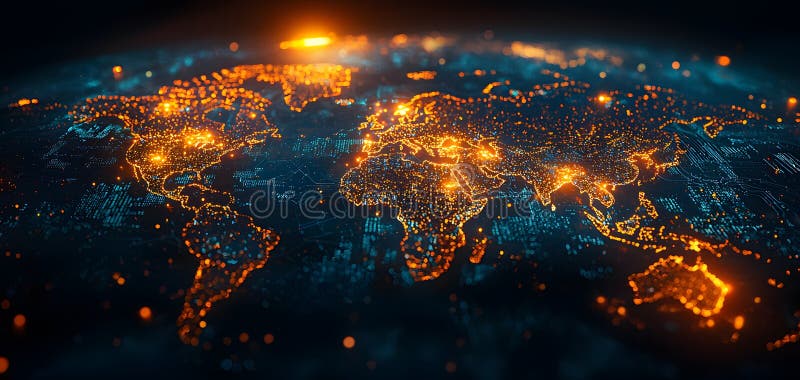 Illuminated World Map Reflects Global E-commerce Activity Stock ...