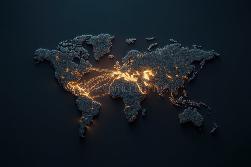 Illuminated World Map Visualizing Global Connections and Pathways ...