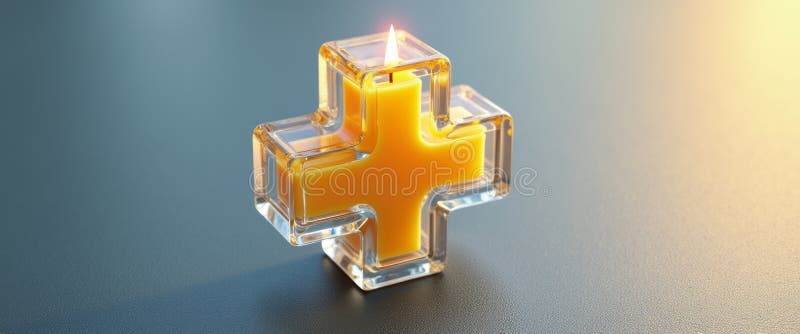 Illuminated Yellow Cross Candle Casting a Warm Glow Stock Photo - Image ...