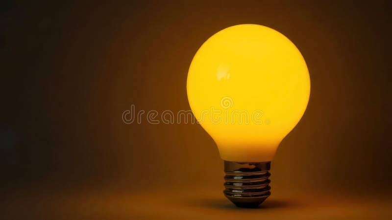 Illuminated Yellow Light Bulb Glowing in Dim Room Stock Illustration ...