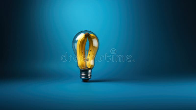 Illuminated Yellow Light Bulb on a Gradient Blue Background ...