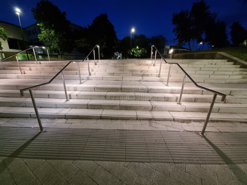 Illuminates Steps at Night in the City Stock Photo - Image of lighting ...