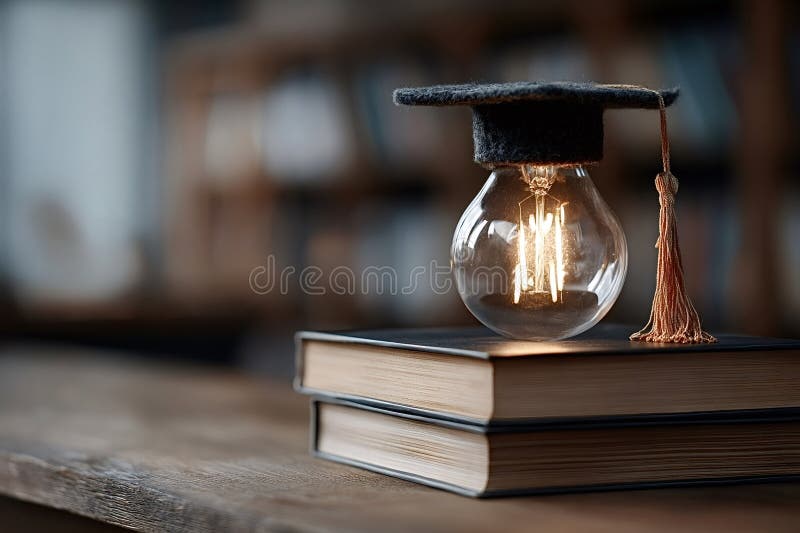 Graduation Cap on Light Bulb Symbolizing Educational Achievement Stock ...