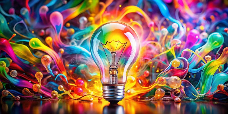 Illuminating Creativity a Double Exposure of a Lightbulb and Vibrant ...
