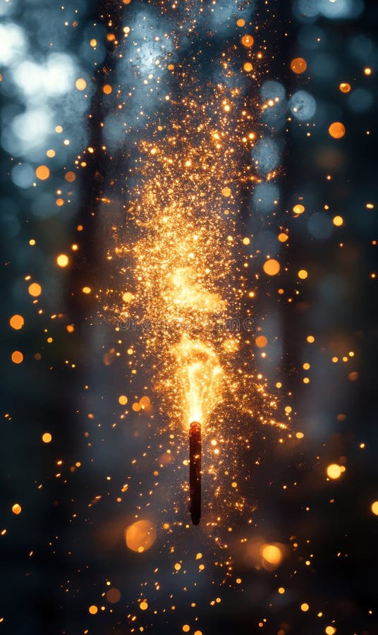 Sparkling Firework Display Illuminates the Forest at Night Stock Image ...