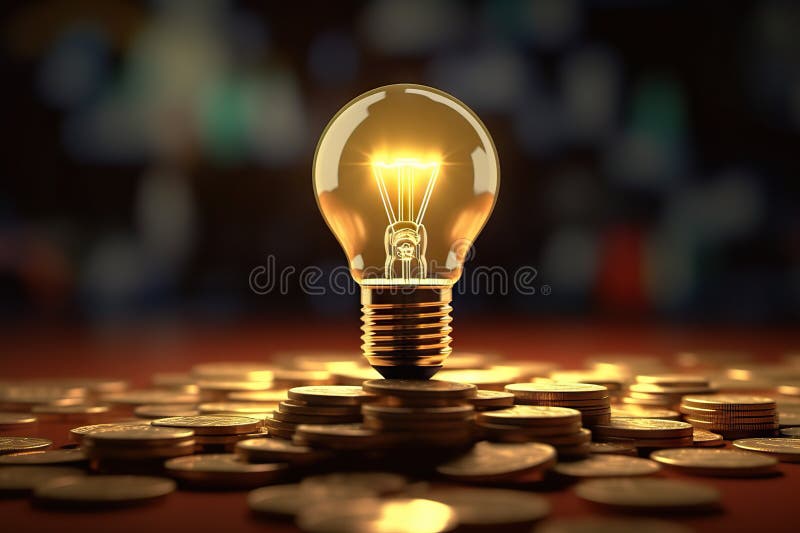Illuminating Expenses Light Bulb Atop a Stack of Gold Coins ...