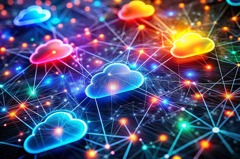 Illuminating the Future of Cloud Computing a Network of Advanced Cloud Symbols Depicts Seamless ...