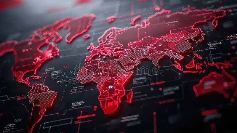 Illuminating Global Connectivity, a Red World Map on Dark Background ...