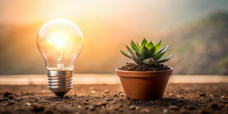Illuminating Growth a Glowing Light Bulb and a Thriving Succulent ...