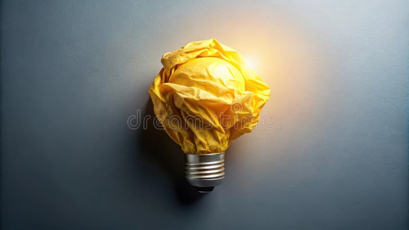 Illuminating Ideas a Crumpled Yellow Paper Lightbulb Representing ...
