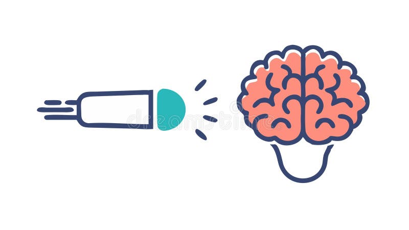 Illuminating Ideas Icon with Flashlight on a Brain, Vector Design ...