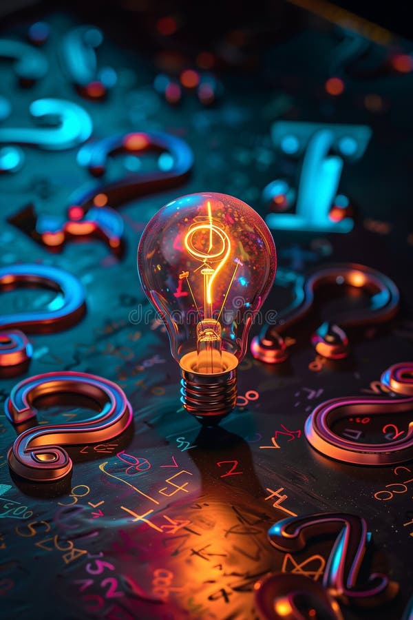 Illuminating Ideas: Lightbulb Shines Amidst Question Marks, Symbolizing ...