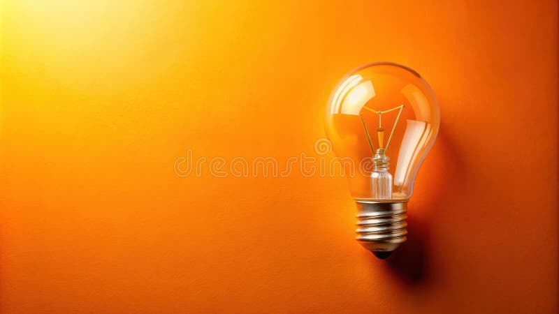 Illuminating Ideas a Single Light Bulb on Vibrant Orange Background ...