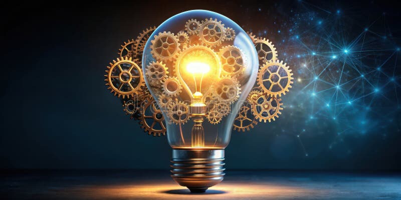 Illuminating Innovation a Glowing Light Bulb with Intricate Gears ...