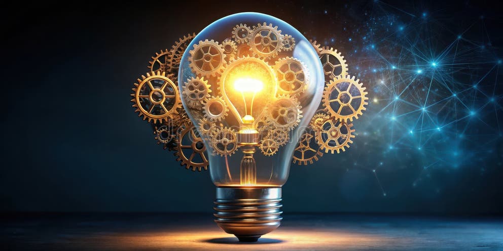 Illuminating Innovation a Glowing Light Bulb with Intricate Gears ...